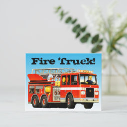 Custom Red Fire Truck Postcard | Zazzle