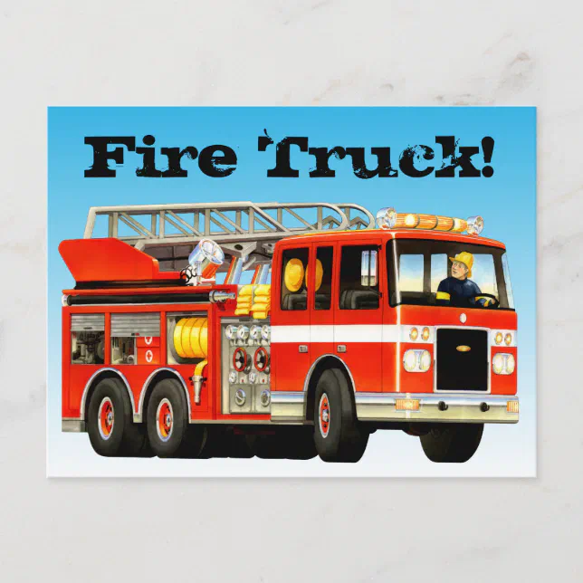Custom Red Fire Truck Postcard | Zazzle