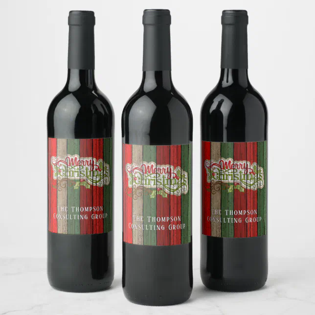Custom Red Green Weathered Wooden Planks Pattern Wine Label | Zazzle