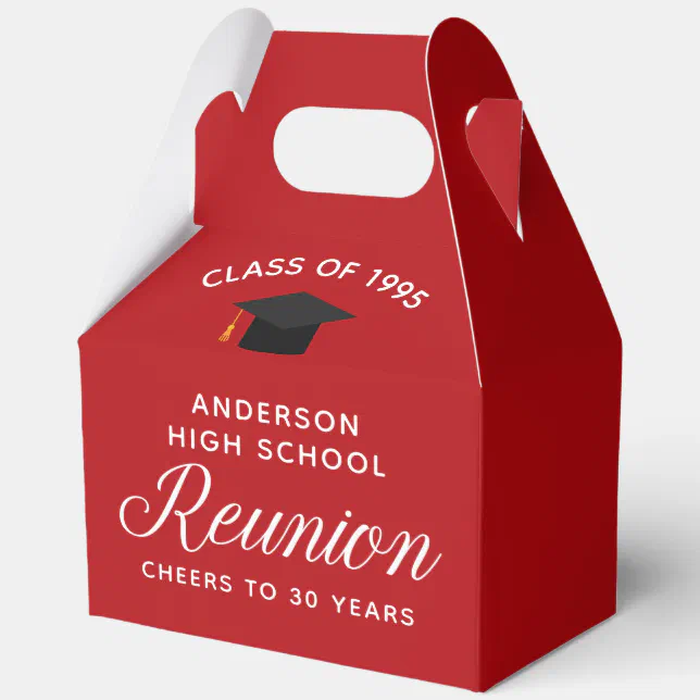 Custom Red High School Alumni Reunion Party Favor Boxes | Zazzle