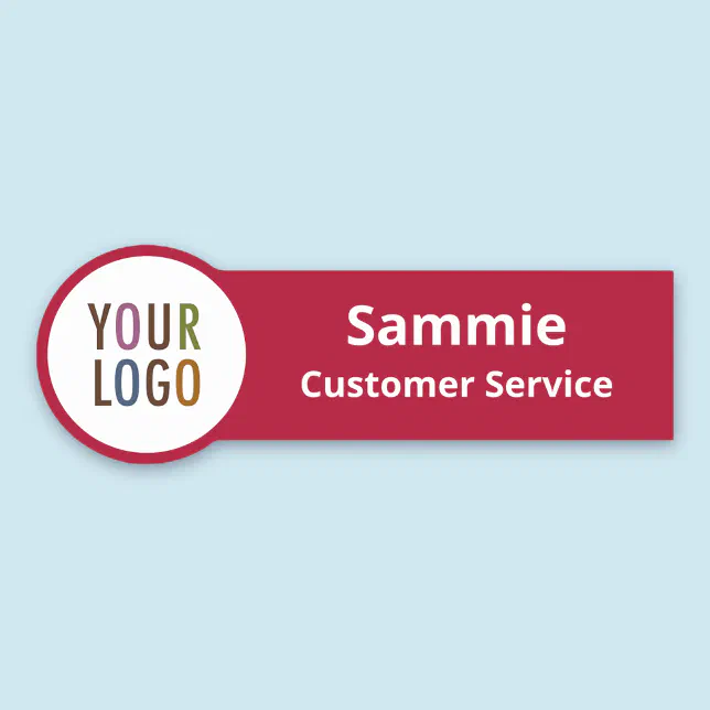 Custom Red Name Tag for Round Company Logo | Zazzle