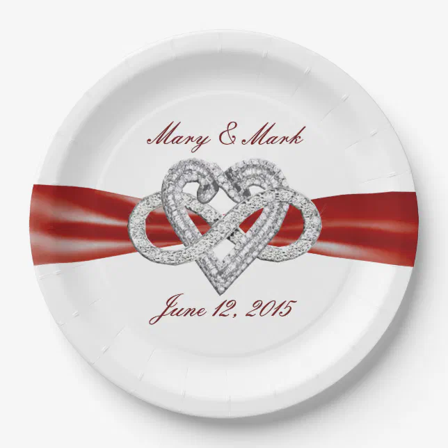 Custom Red Ribbon Infinity Heart 9” Paper Plate | Zazzle