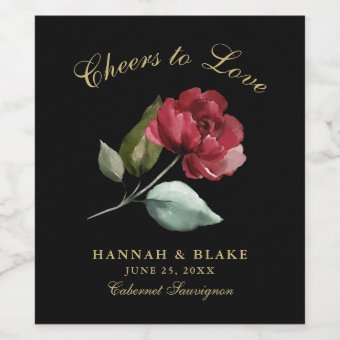 Custom Red Rose Cheers to Love Wine Label | Zazzle
