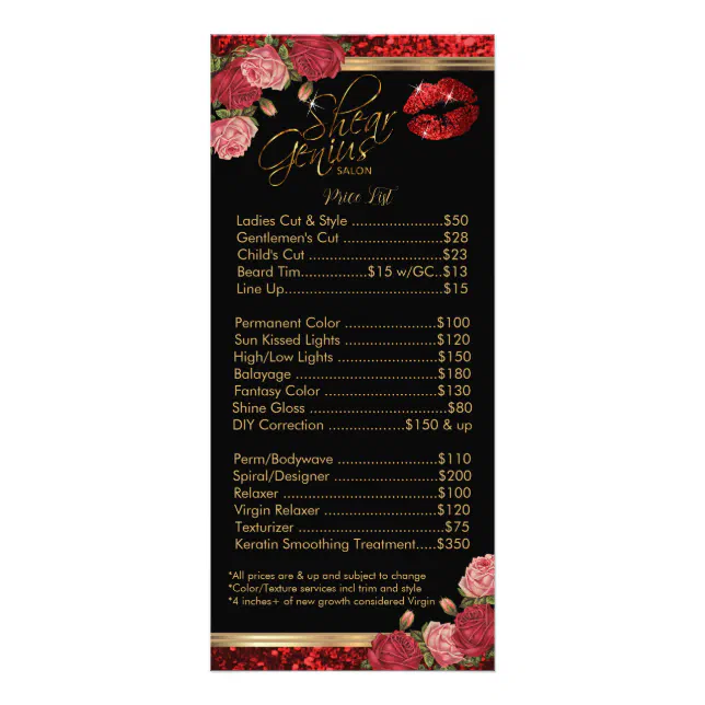 Custom - Red Roses Lip Glitter- Black Rack Card | Zazzle