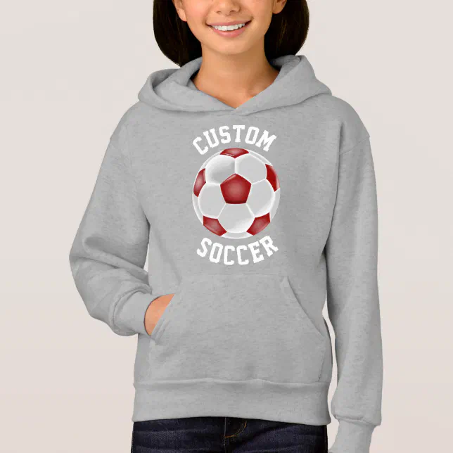 Custom Red Soccer Ball Girls Hoodie Sweatshirt | Zazzle