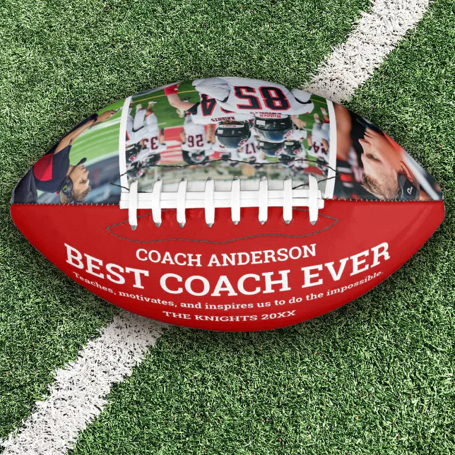 Custom Red Team Best Coach Ever Photo Collage Football | Zazzle