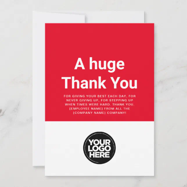Custom Red Thank You Employee Appreciation Card | Zazzle