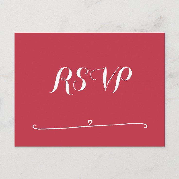 Custom Red Wedding RSVP Postcards With Heart | Zazzle