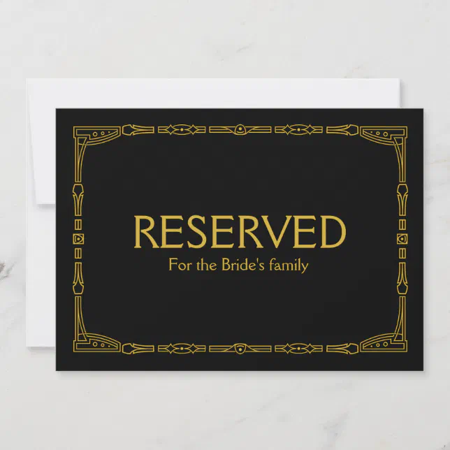 Custom "Reserved" Gold Art Deco Style Wedding Sign | Zazzle