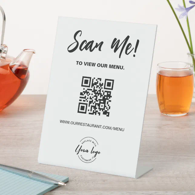 Custom Restaurant Menu QR code Scan Me Logo Pedestal Sign | Zazzle