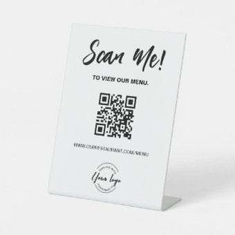 Custom Restaurant Menu QR code Scan Me Logo Pedestal Sign | Zazzle