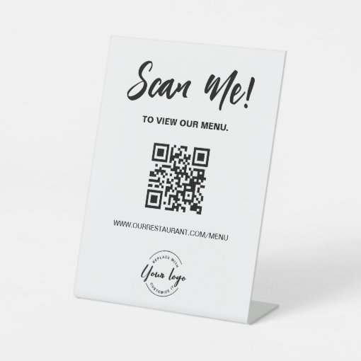 Custom Restaurant Menu QR code Scan Me Logo Pedestal Sign | Zazzle