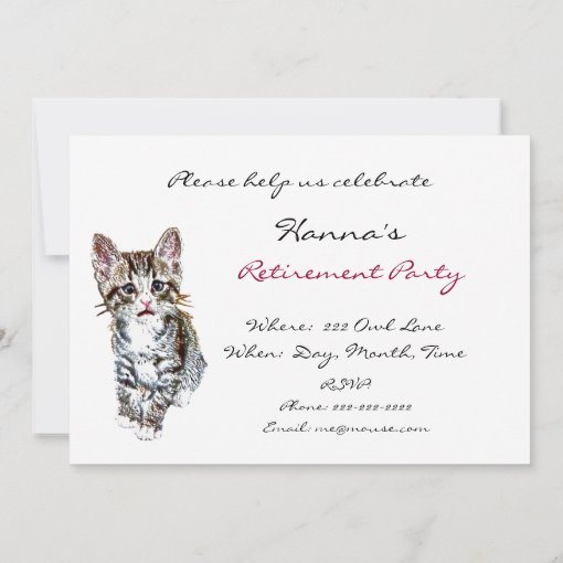Custom Retirement Invite Sweet Little Kitty Cat | Zazzle