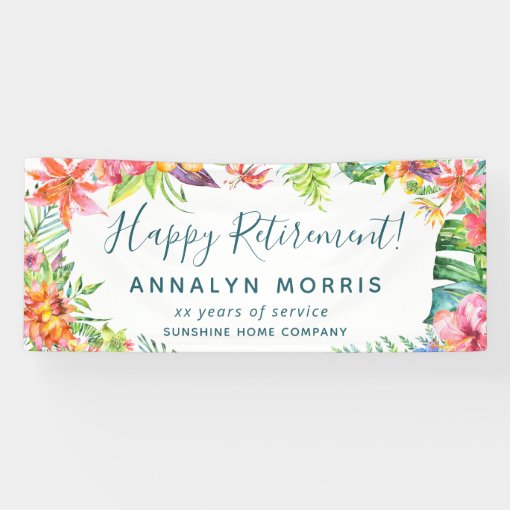 Custom Retirement Party Tropical Floral Modern Banner | Zazzle