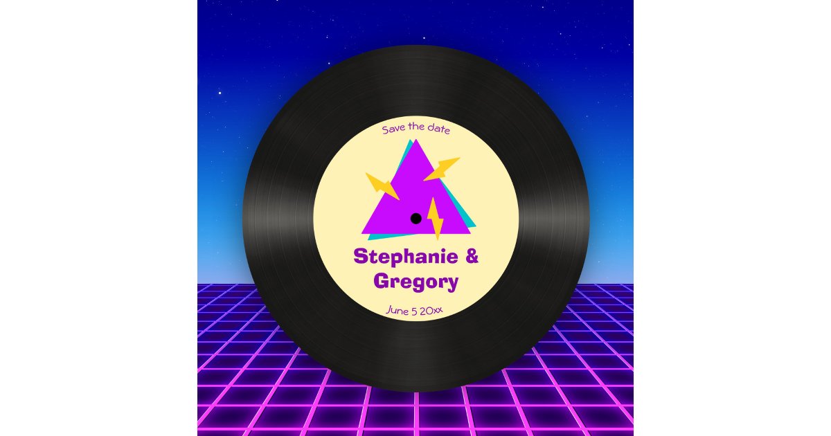 Custom Retro 80s Faux Vinyl Record Save The Date Invitation | Zazzle