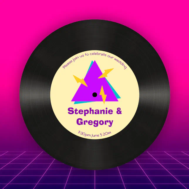 Custom Retro 80s Themed Faux Vinyl Record Wedding Invitation | Zazzle