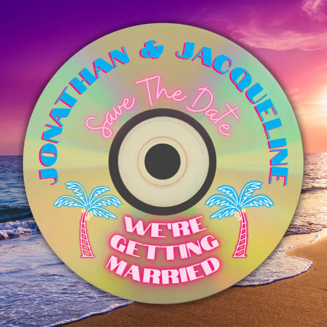Custom Retro 80s Tropical Neon CD Save The Date Invitation | Zazzle