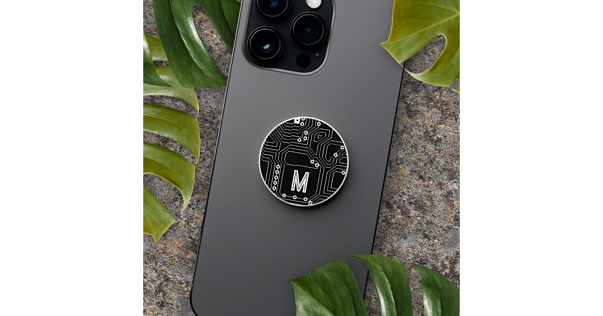 Custom Retro Black White Computer Circuit Board PopSocket | Zazzle