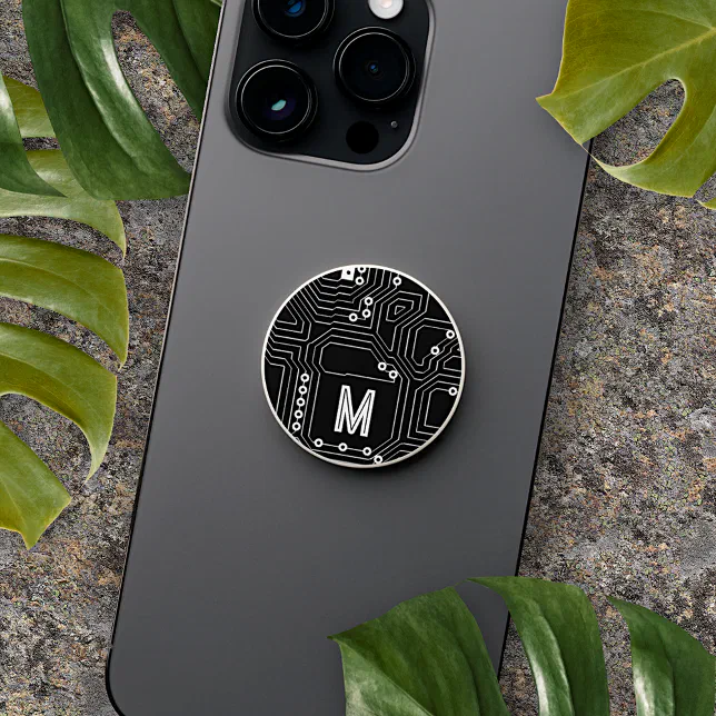 Custom Retro Black White Computer Circuit Board PopSocket | Zazzle