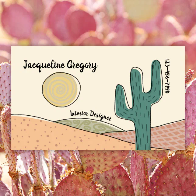 Custom Retro Desert Cactus Interior Designer Business Card | Zazzle