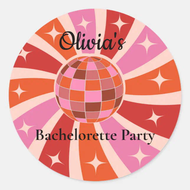 Custom Retro Disco ball Bachelorette party Classic Round Sticker | Zazzle