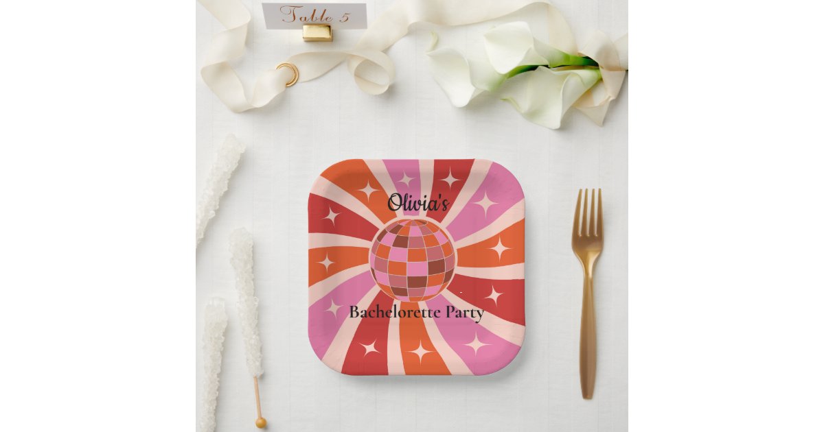Custom Retro Disco ball Bachelorette party Paper Plates | Zazzle