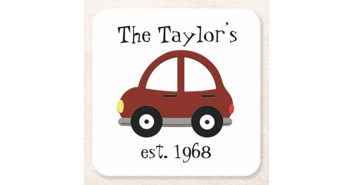 Custom Retro Family Car Square Paper Coaster | Zazzle