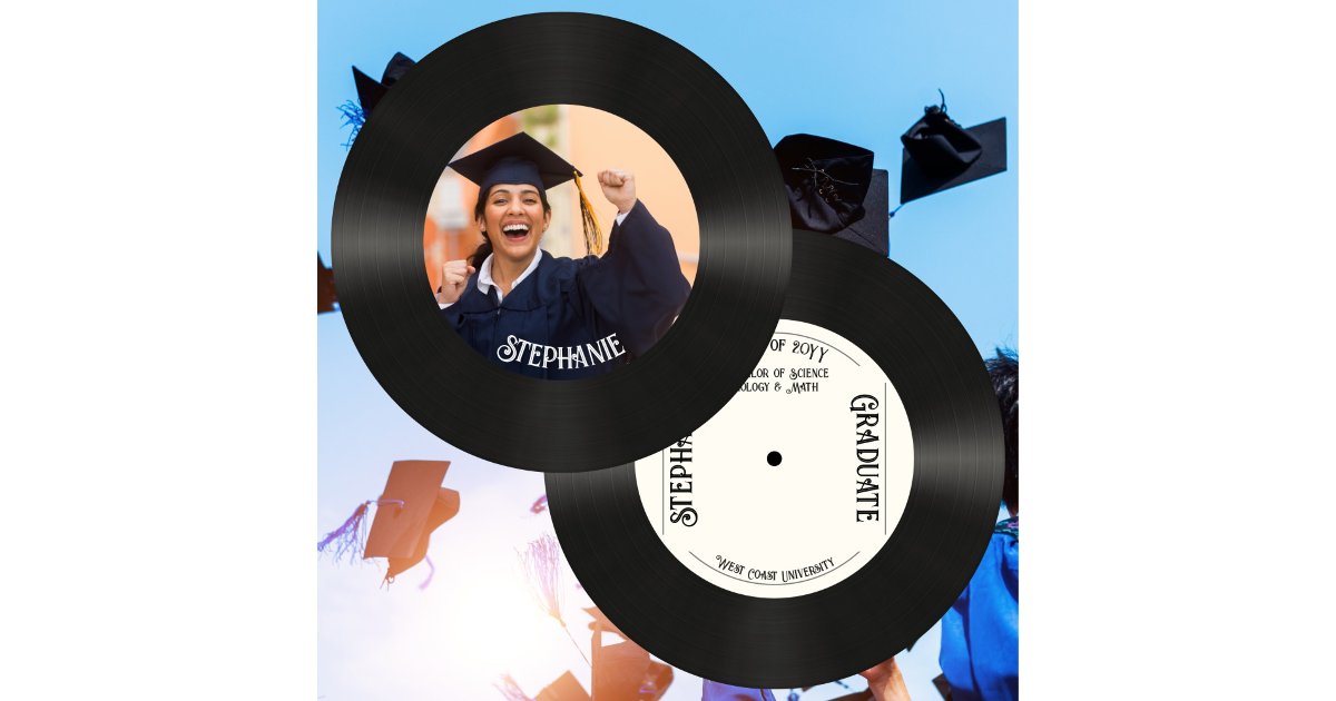 Custom Retro Faux Vinyl Record Music Graduation Announcement | Zazzle