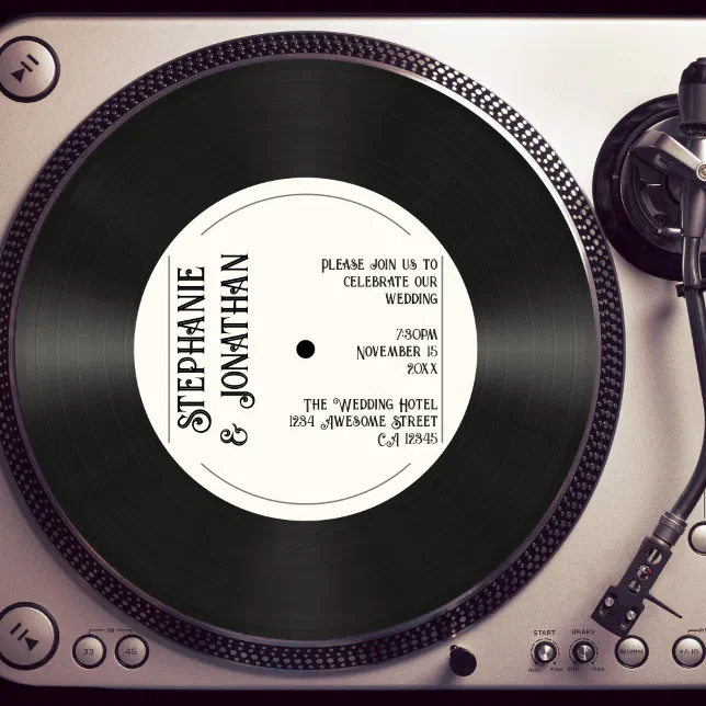 Custom Retro Faux Vinyl Record Vintage Wedding Invitation | Zazzle