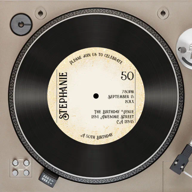 Custom Retro Gold Vinyl Record Music 50th Birthday Invitation | Zazzle