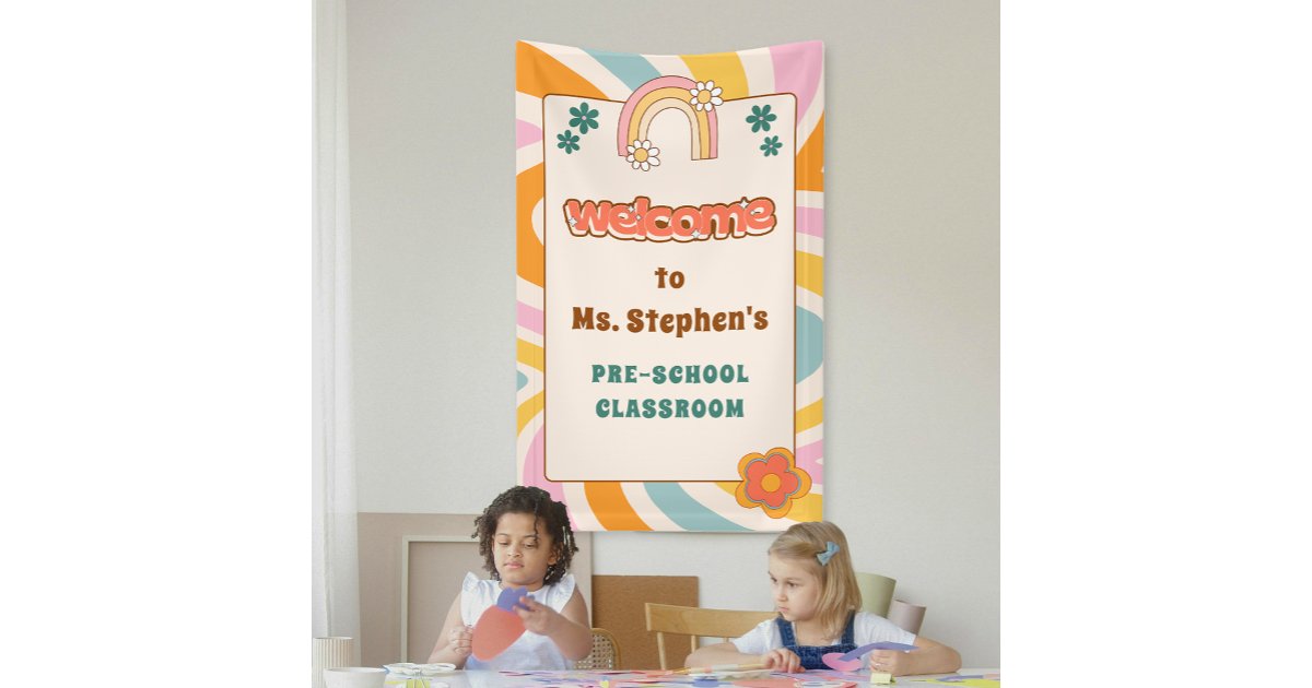 Custom Retro Style Welcome Teacher's Classroom Banner | Zazzle
