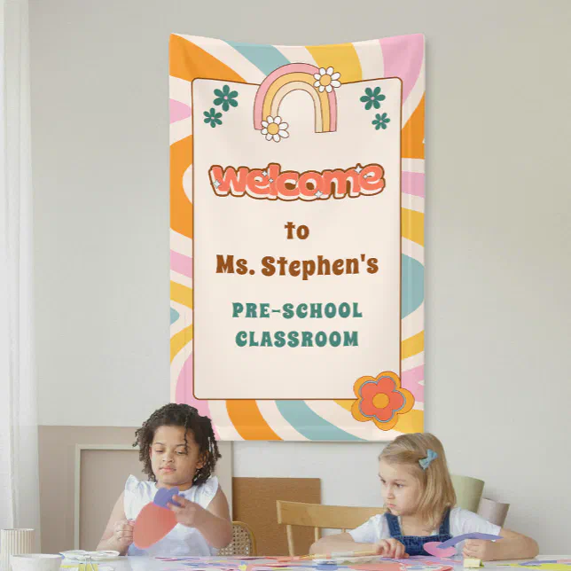 Custom Retro Style Welcome Teacher's Classroom Banner | Zazzle