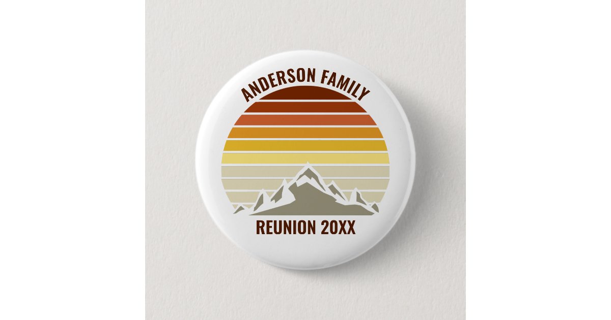 Custom Retro Sunset Mountain Family Reunion Party Button | Zazzle