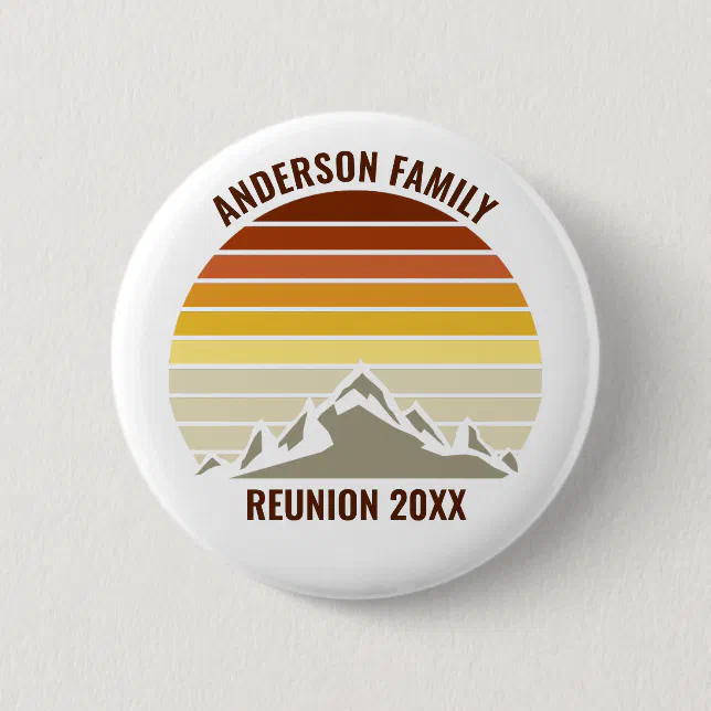Custom Retro Sunset Mountain Family Reunion Party Button | Zazzle