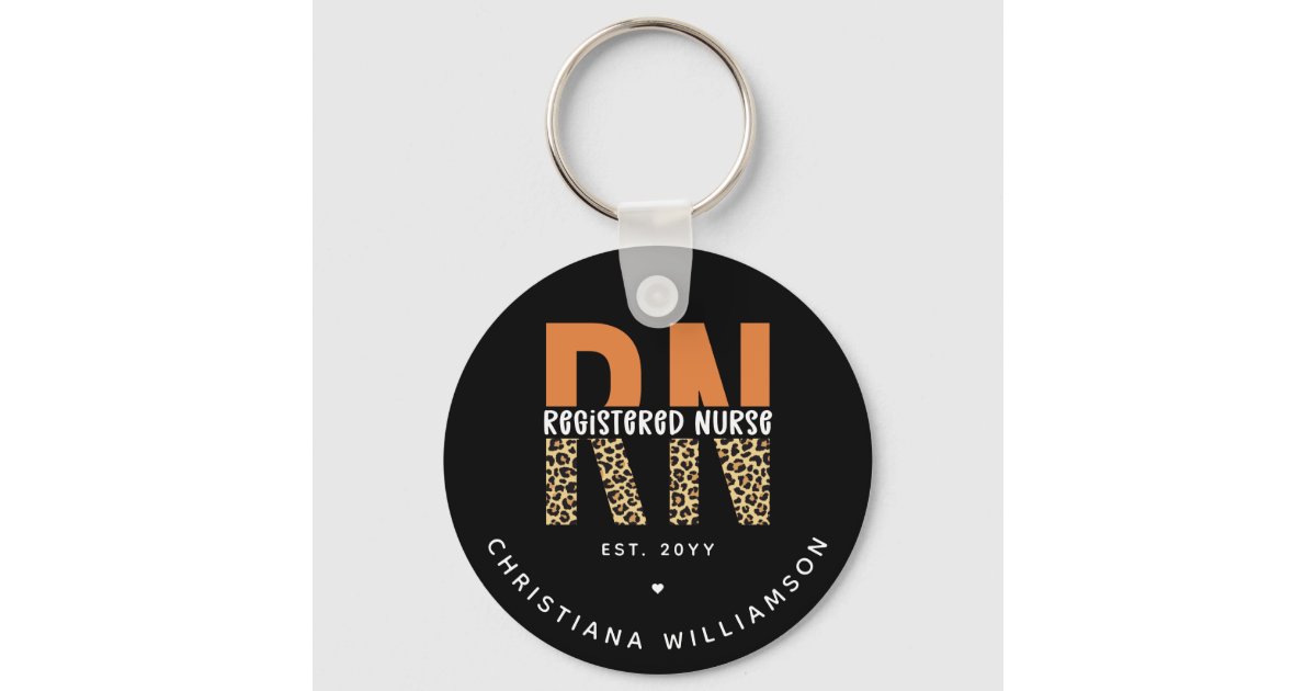 Custom RN Registered Nurse Leopard Typography Keychain | Zazzle