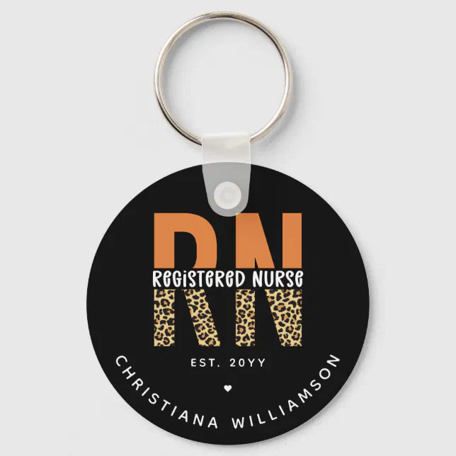 Custom RN Registered Nurse Leopard Typography Keychain | Zazzle