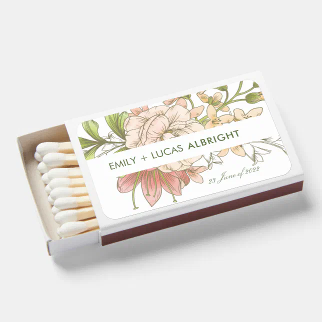 Custom Romantic Floral Wedding Matchbox Favor Matchboxes | Zazzle