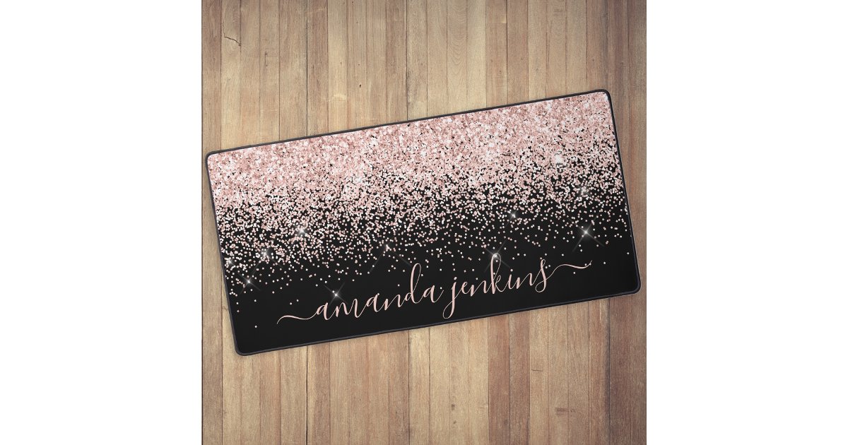 Custom Rose Gold Glitter Effect Desk Mat | Zazzle