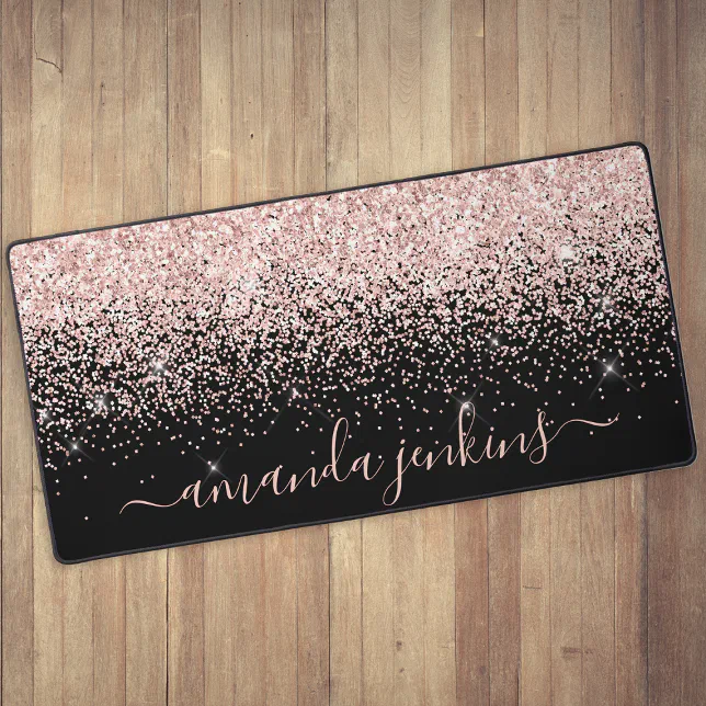 Custom Rose Gold Glitter Effect Desk Mat | Zazzle