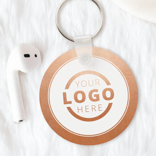 Custom Rose Gold Promotional Business Logo Branded Keychain | Zazzle