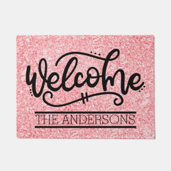 Custom Rose Pink Welcome Doormat | Zazzle