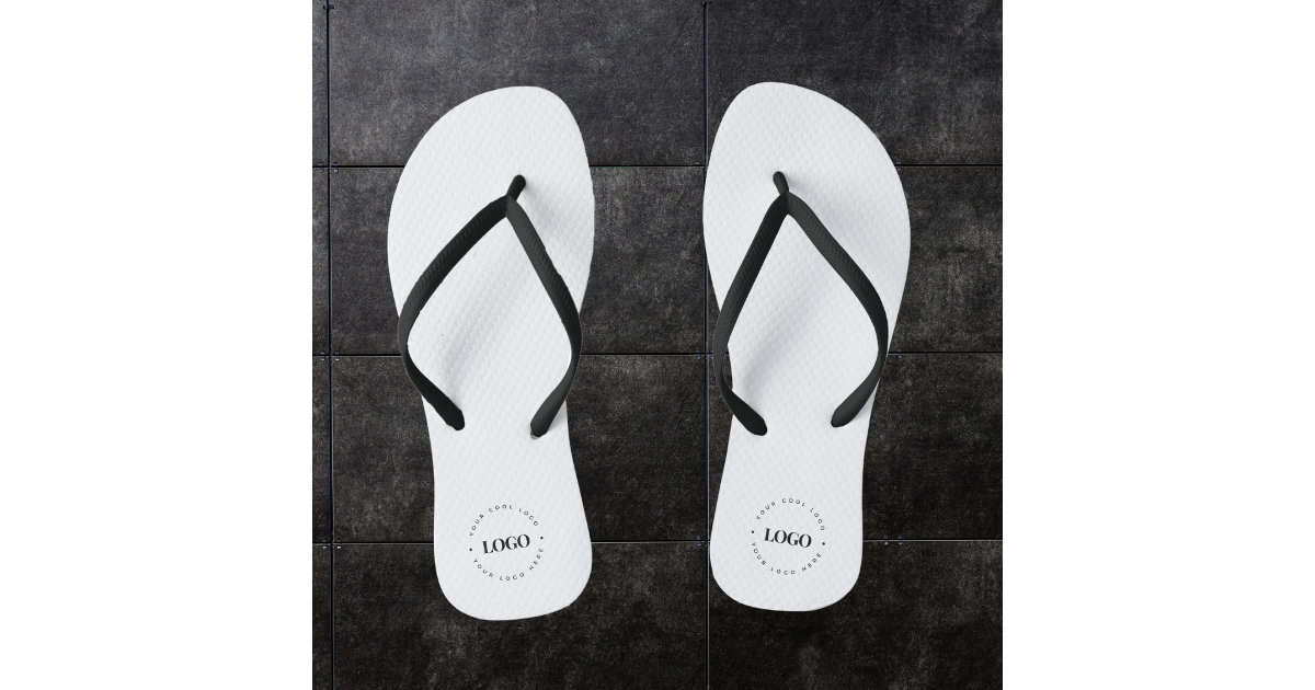 Custom Round Circle Business Logo Minimalist Plain Flip Flops | Zazzle