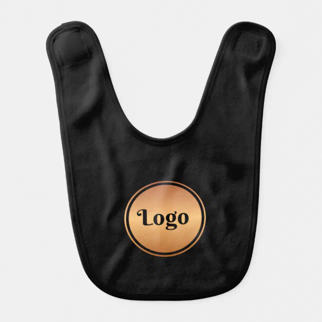 Custom Round Gold Business Logo & Black Background Baby Bib | Zazzle