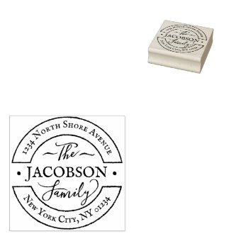 Custom Round Hand Lettered Script Family Name Rubber Stamp | Zazzle