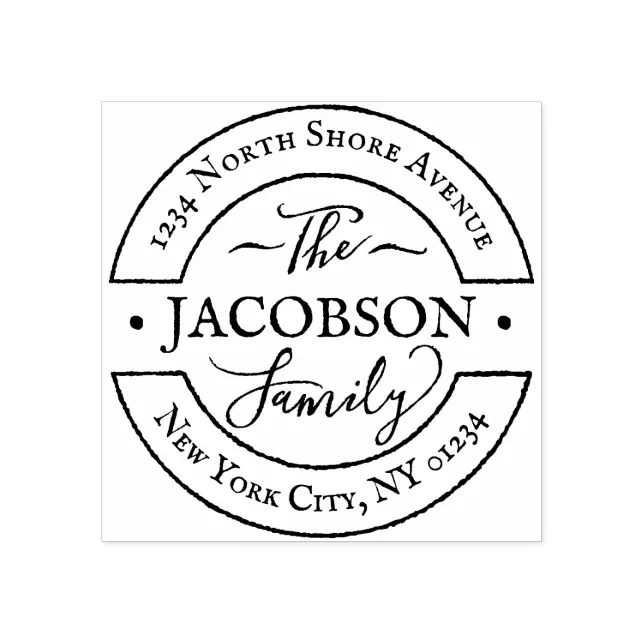 Custom Round Hand Lettered Script Family Name Rubber Stamp | Zazzle