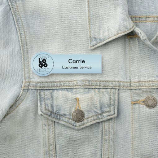 Custom Round Logo Metallic Ice Baby Blue Name Tag | Zazzle