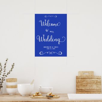 Custom Royal Blue Wedding Reception Sign Print | Zazzle