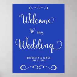 Custom Royal Blue Wedding Reception Sign Print | Zazzle