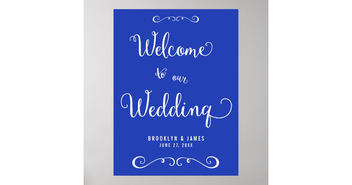 Custom Royal Blue Wedding Reception Sign Print | Zazzle