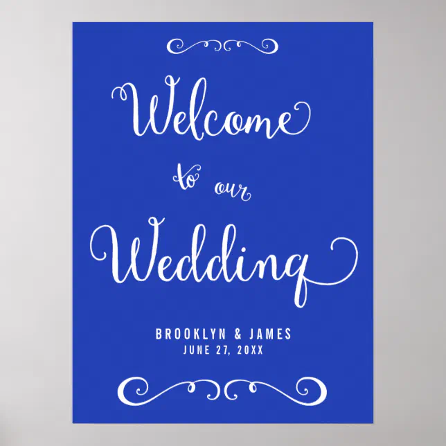 Custom Royal Blue Wedding Reception Sign Print | Zazzle